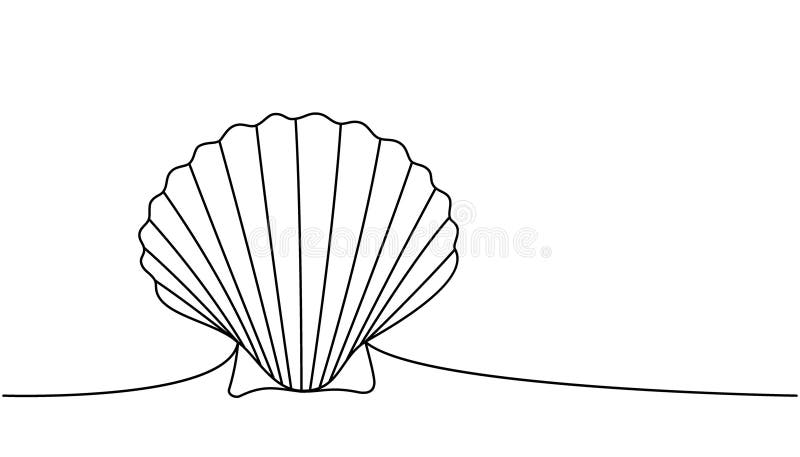 Scallop Shellfish One Line Continuous Drawing. Tropical Underwater ...
