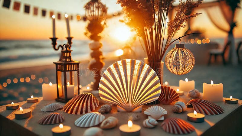 Scallop Shells As Part of a Beach Wedding Setup Stock Illustration ...