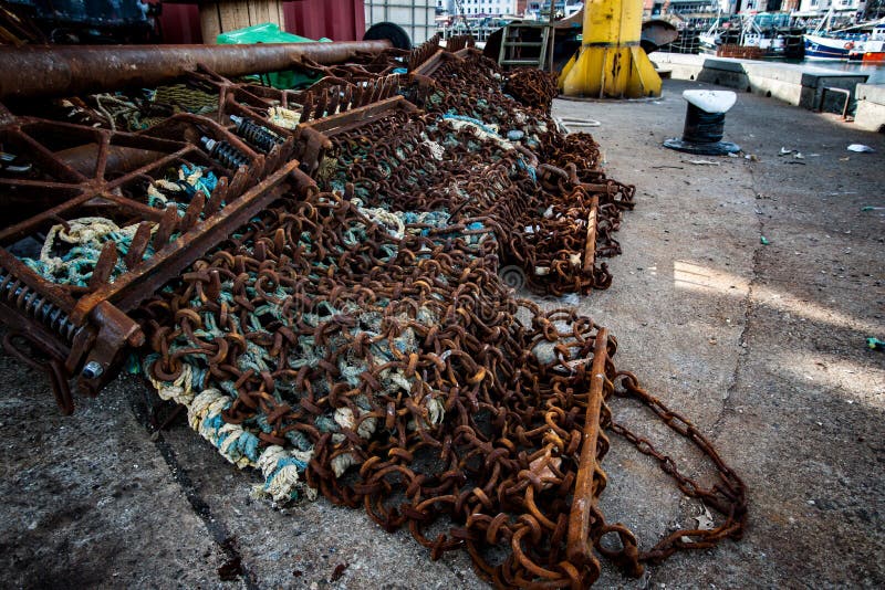 Scallop trawling rakes editorial photography. Image of fishing - 123351832