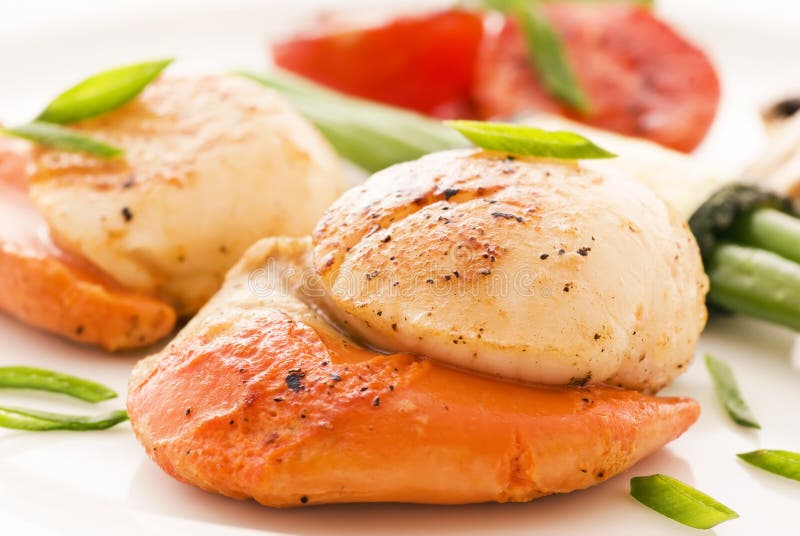 Scallop with Vegetable stock photo. Image of muscle, light - 16872724