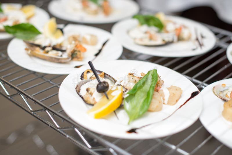 Scallops, Creatively Arranged Food on a White Restaurant Plate. Stock ...