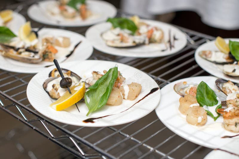 Scallops, Creatively Arranged Food on a White Restaurant Plate. Stock ...