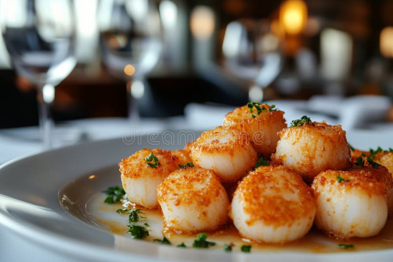 Scallops Delicately Presented on a Fine Dining Plate in an Upscale ...