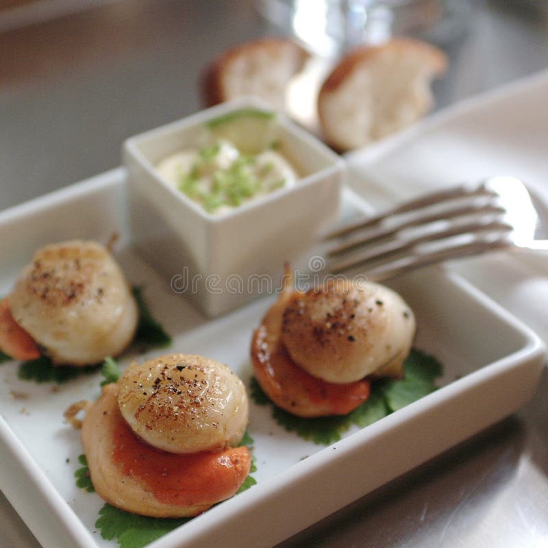 Scallops and lime mayo stock image. Image of mediterranean - 108735973