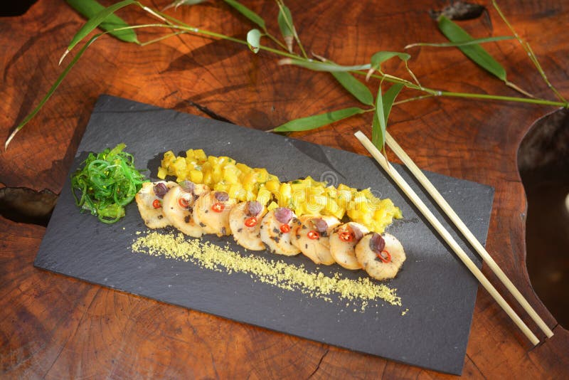 Scallops with Mango and Lemon Grass Stock Photo - Image of lemon, tasty ...