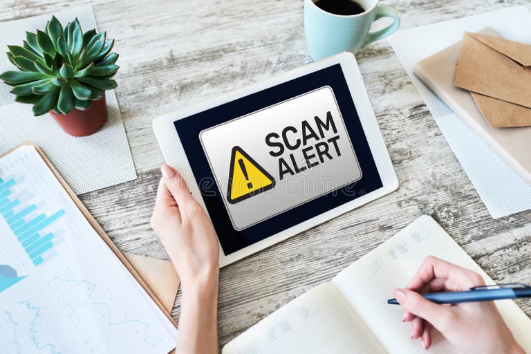 Scam Alert Detecting Warning. Notification on Device Screen Stock Photo ...
