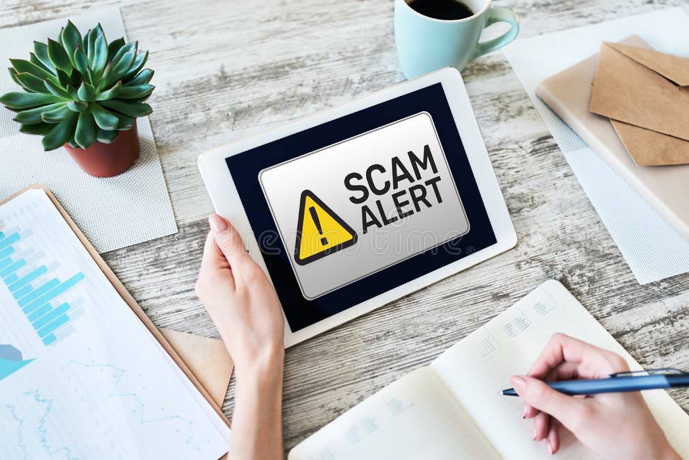 Scam Alert Detecting Warning. Notification on Device Screen Stock Photo ...