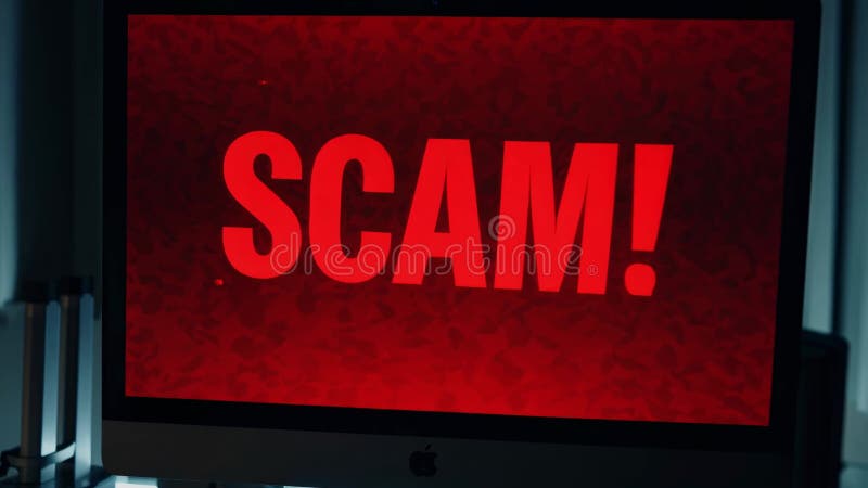 Scam Alert Flashing on Computer Screen in Office Environment Stock ...
