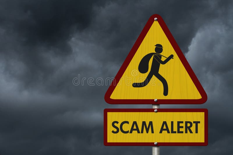Scam Alert Message on Warning Road Sign on Stormy Sky Stock Photo ...