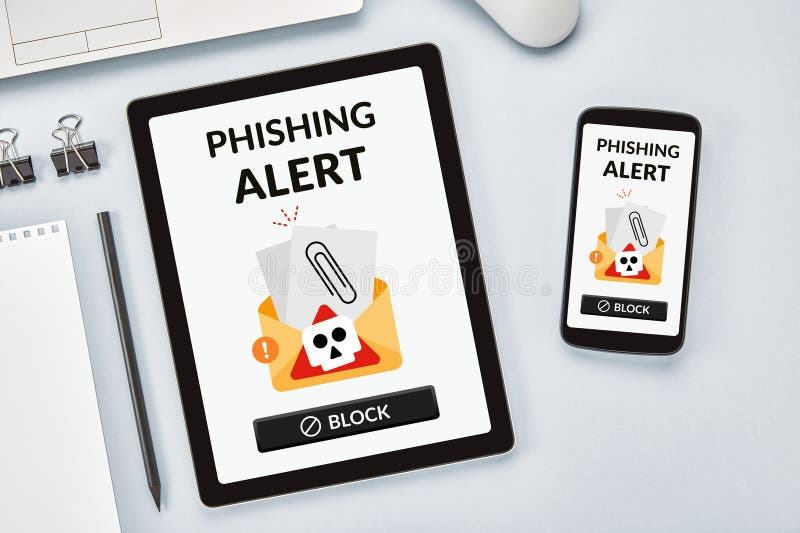 Scam Alert on Tablet and Smartphone Screen Stock Photo - Image of ...