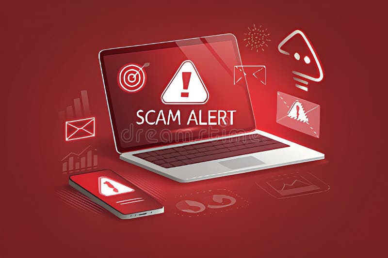 Scam Alert Warning Displayed on Laptop and Smartphone - Digital ...
