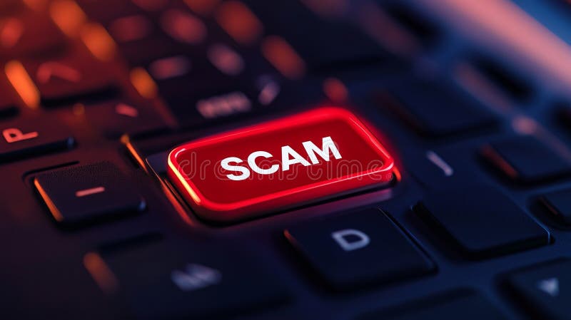 Scam Computer Red Button Keys Showing Swindles and Fraud Stock Image ...