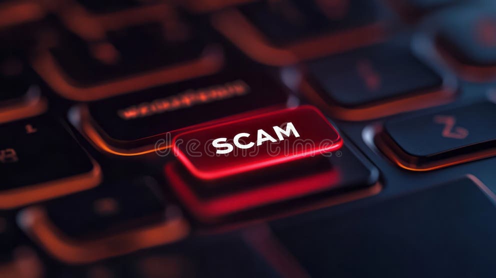Scam Computer Red Button Keys Showing Swindles and Fraud Stock Image ...