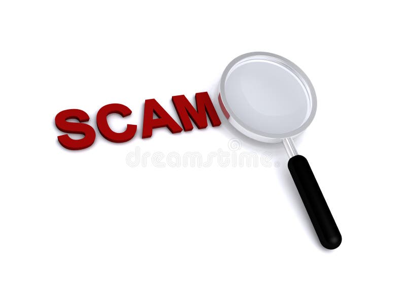 Scam with Magnifying Glass on White Stock Illustration - Illustration ...