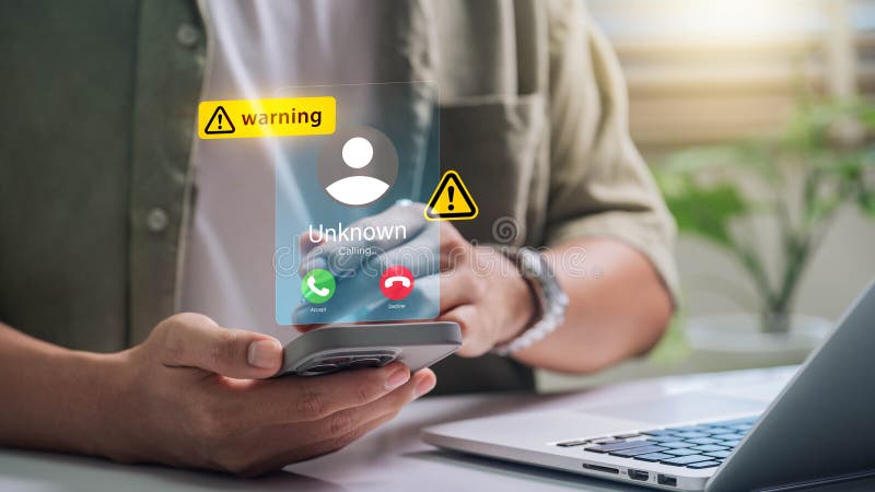 Scam or Spam Alert Calls, Person Receiving Unknown Caller Notification ... Scam or Spam Alert Calls, Person Receiving Unknown Caller Notification ...
