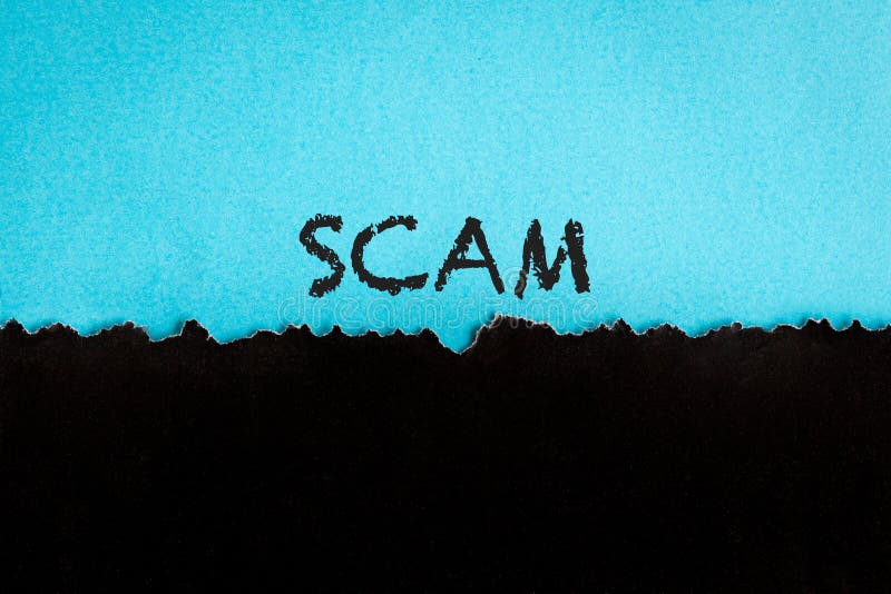 SCAM Word on Blue Paper with Torn Black Paper at the Bottom Stock Image ...