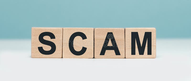 Scam - Word Concept from Wooden Blocks on Blue Background Stock Image ...