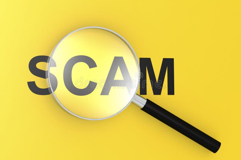 Scam Word with Magnifying Glass Stock Illustration - Illustration of ...