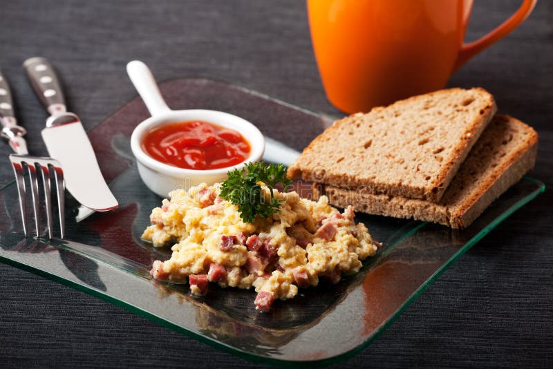 Scambled eggs stock photo. Image of morning, knife, meal - 18643358