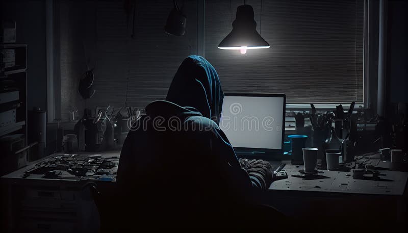 Scammer Behind a Laptop, Notebook. AI Generated. Protect Stock ... Scammer Behind a Laptop, Notebook. AI Generated. Protect Stock ...