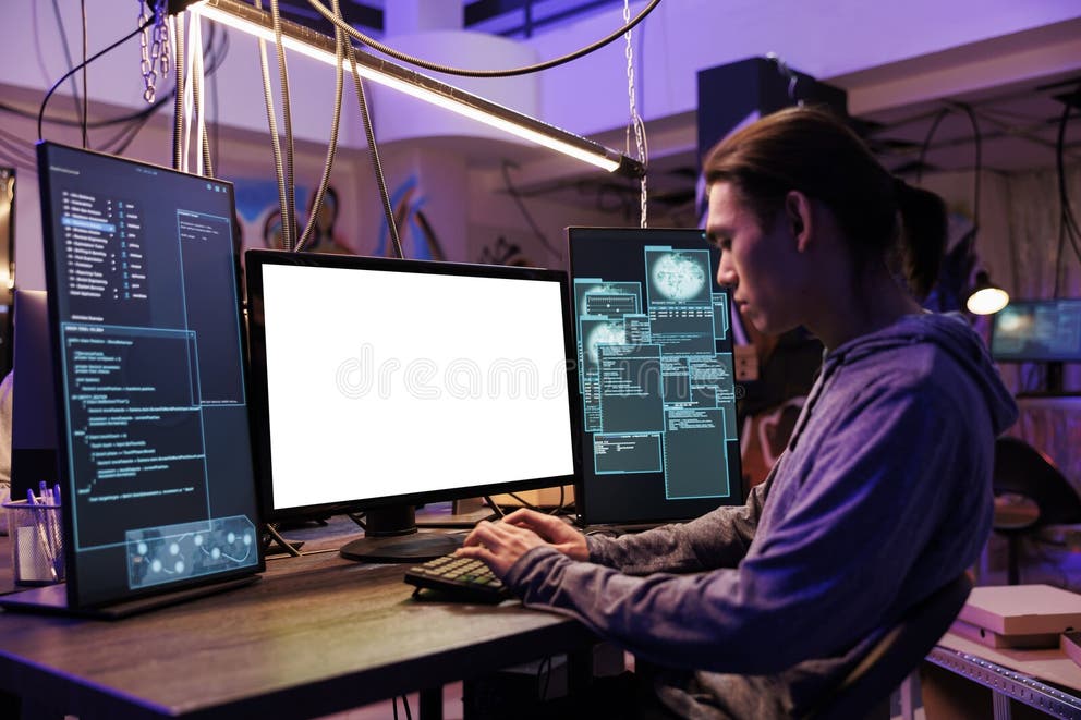 Scammer Hacking Using White Screen Stock Image - Image of coding ...