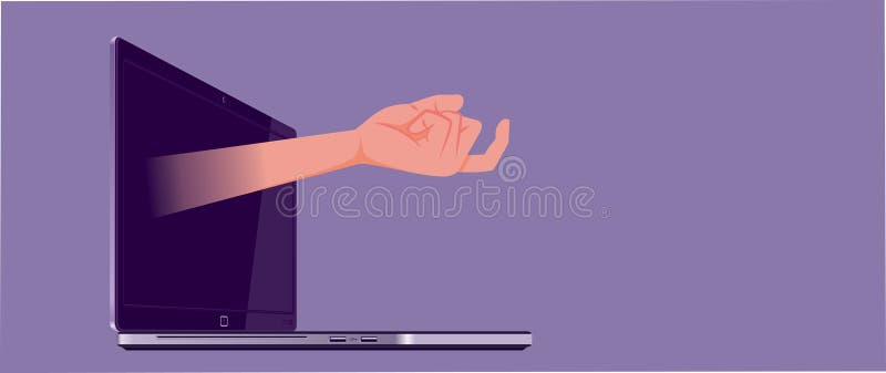 Hand Making a Calling Gesture through Laptop Screen Vector Illustration ...