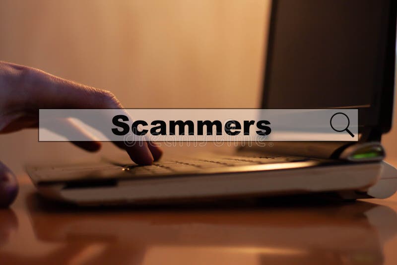 Scammers. Concept of Scammers Working on Black Computer Stock Image ...