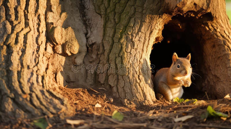 Scampering hollow tree stock illustration. Illustration of cavity ...