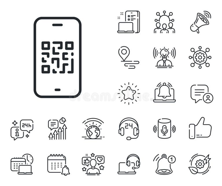 Qr Code Line Icon. Scan Barcode Sign. Place Location, Technology and ...