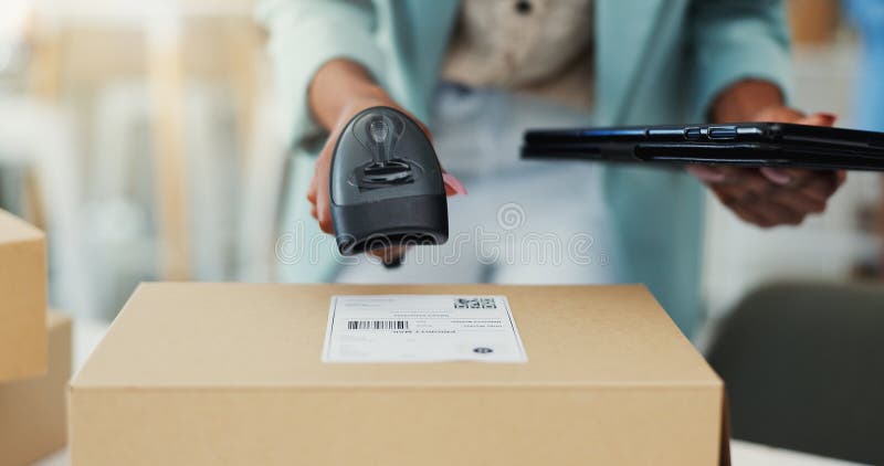 Scan, Box and Shipping with Hands and Tablet for Delivery Schedule ...