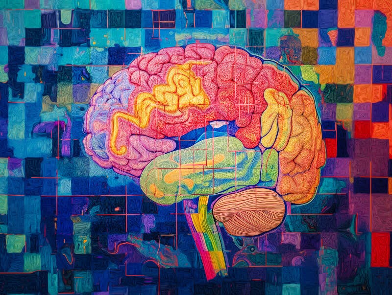 A Scan of the Brain from an MRI Machine, with Psychedelics Forms and ...