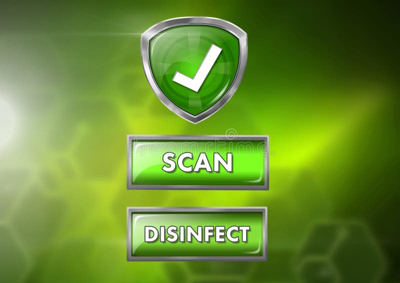 Scan Button and Security Protection Shield with Correct Tick Stock ...