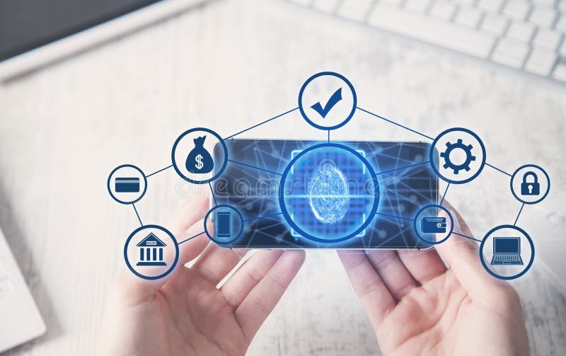 Scan Fingerprint. Internet Banking Stock Photo - Image of code ...