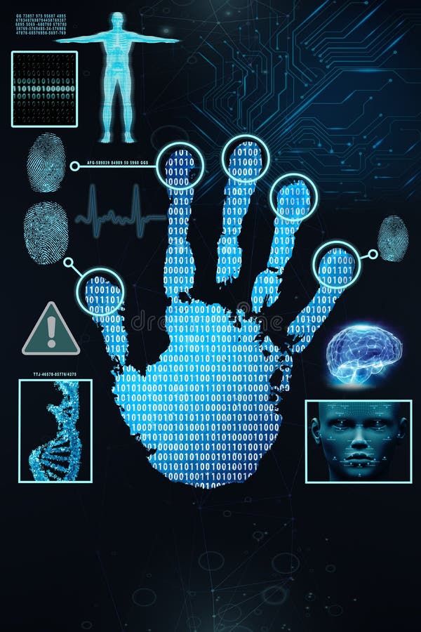 Handprint with Binary Code Background Stock Photo - Image of communication, biometrics: 151940596