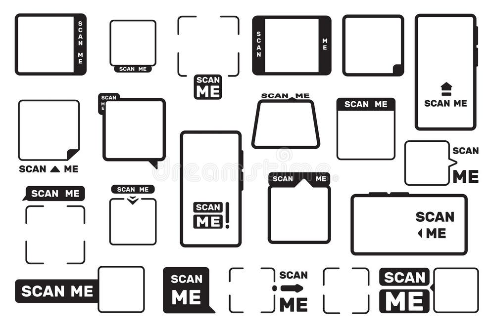 Scan Me Frame. QR Scanning Code Frames Mockup for Smartphone Barcode ...