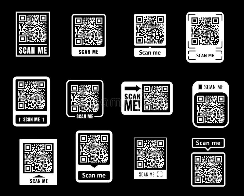 Scan Me QR Code Stickers, Phone Barcode Scanner Stock Vector ...