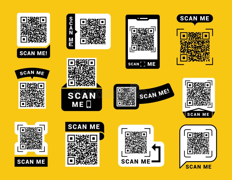 Scan Me Sign Collection Vector Flat QR Codes Template Binary Identity ...