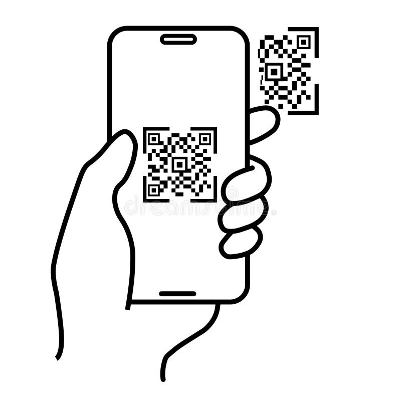 Scan Qr Code Icon, Payment Hand with Phone, Scanner App, Thin Line ...