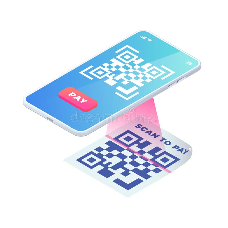 QR Code Scan To Pay Banner. 3d Scanning Barcode On Smartphone Screen ...