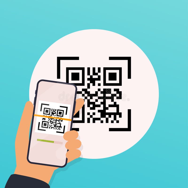 Scan Qr Code To Mobile Phone Electronic Digital Technology Barcode Stock Vector