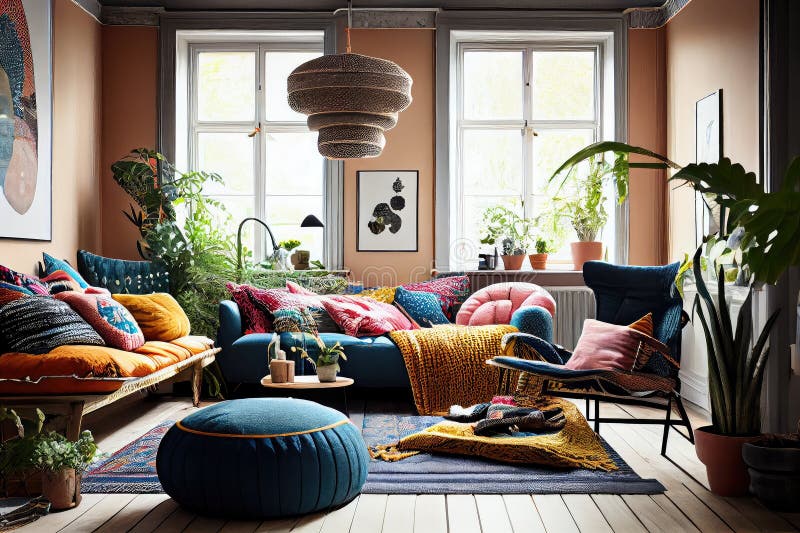 Scandi-boho Interior with Pops of Bright Colors, Natural Textures and ...