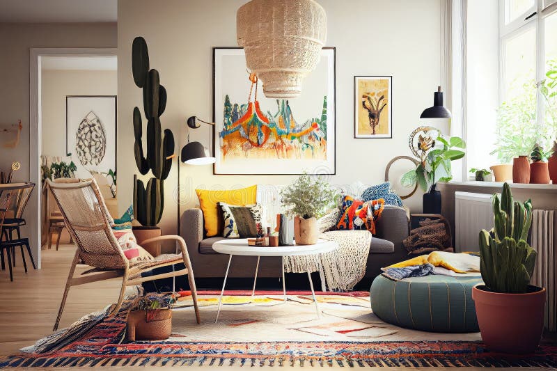 Scandi-boho Interior with Pops of Bright Colors, Natural Textures and ...