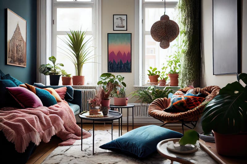 Scandi-boho Interior with Pops of Bright Colors, Natural Textures and ...