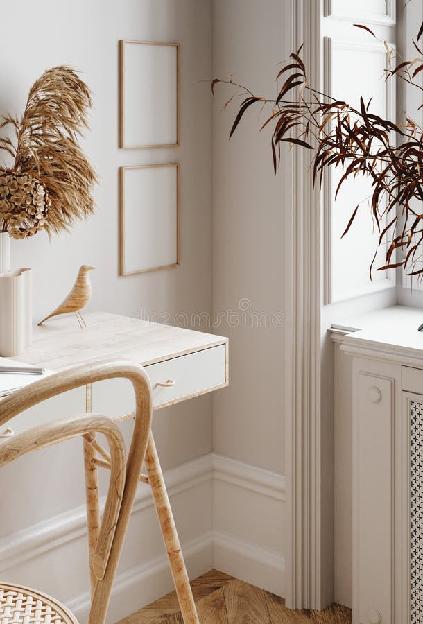 Scandi-boho Style Living Room Interior with Frame Mockup Stock ...