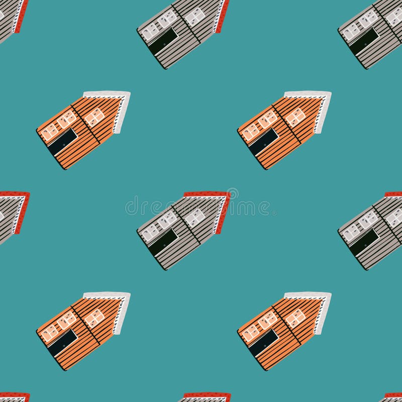 Scandi Minimalistic Seamless Pattern with Brown Wood House Elements ...