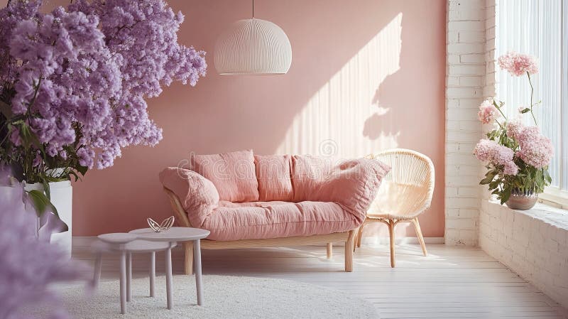 Scandi-style Room with Pastel Flowers . Stock Image - Image of stylish ...