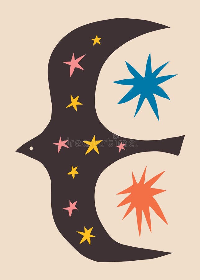 Scandinavian Bird Boho Naive Funky Handdrawn Style Art Stock Vector ...