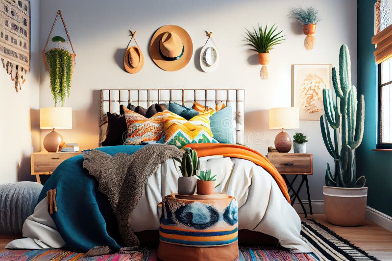 Scandinavian Boho Living Room with Statement Wallpaper, Sleek Furniture and Natural Textures ...