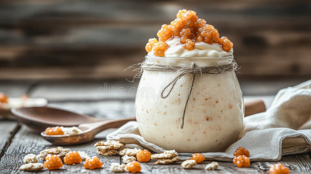 Scandinavian Cloudberry Cream Dessert in Rustic Setting Stock Photo ...