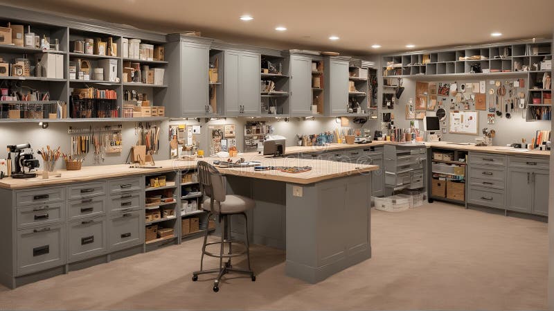 Scandinavian Craft Room with Plenty of Storage Solutions, a Large Work Surface, and Good ...